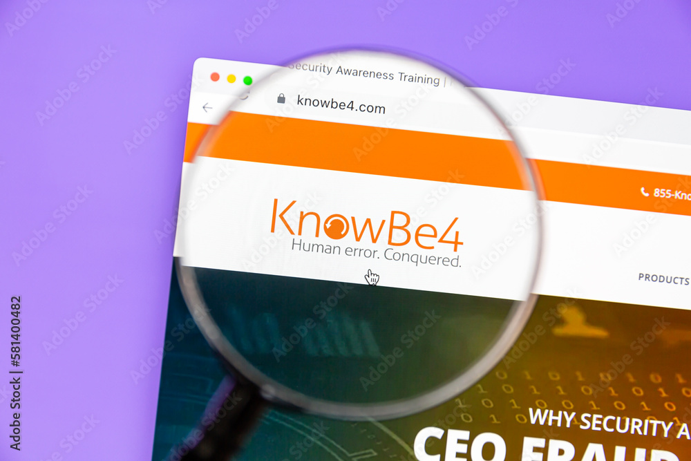 Ostersund, Sweden - Mars 15 2023: KnowBe4 homepage on a computer screen. KnowBe4 is a security ...