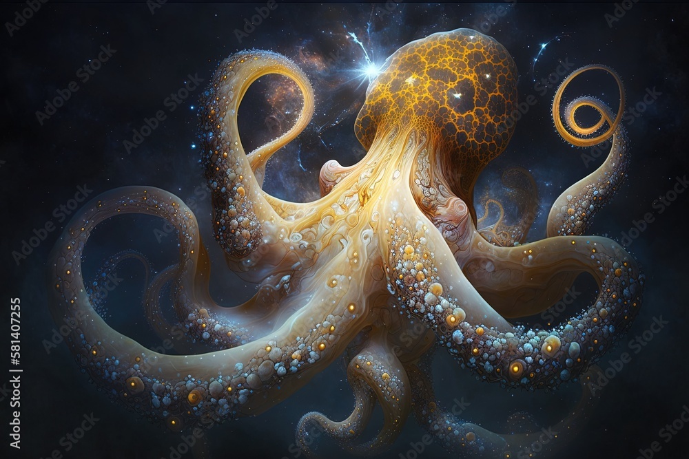 giant space octopus with tentacles reaching across the galaxy, using ...
