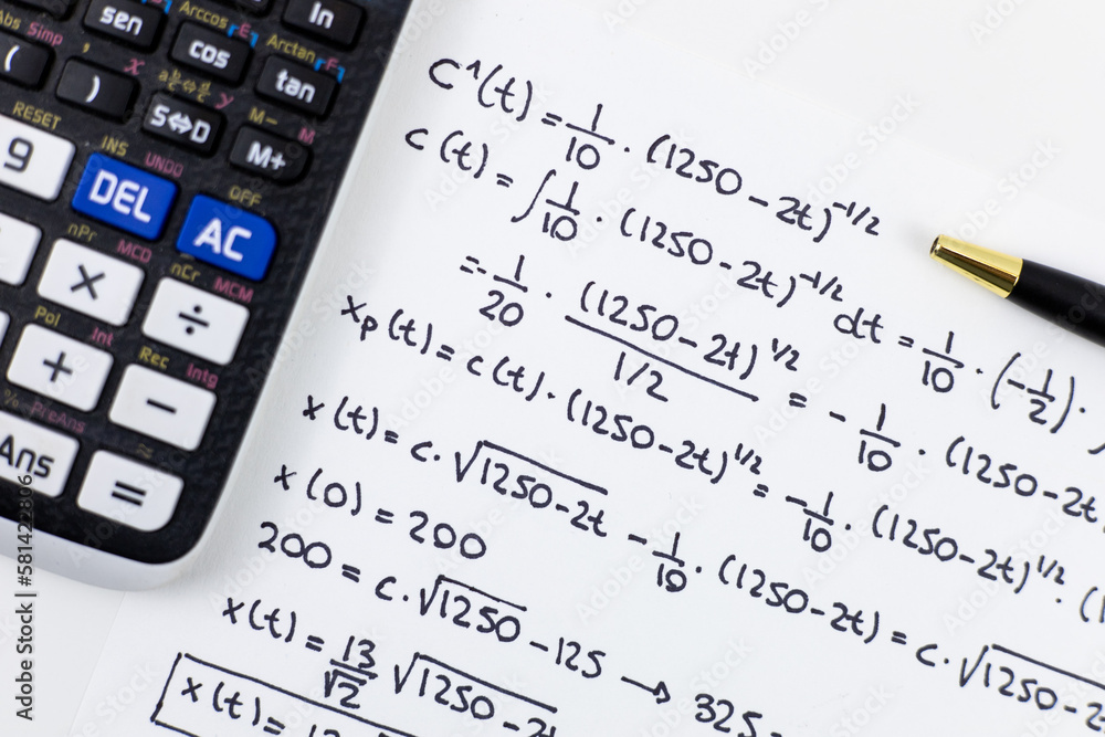 Foto de Stock Mathematics Tools: Calculator and Handwriting. Close up ...