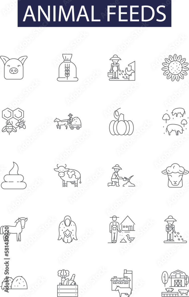 Animal feeds line vector icons and signs. Forage, Grain, Meal ...