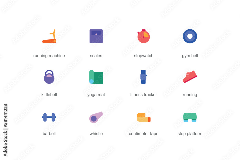 Fitness concept of web icons set in color flat design. Pack of running ...