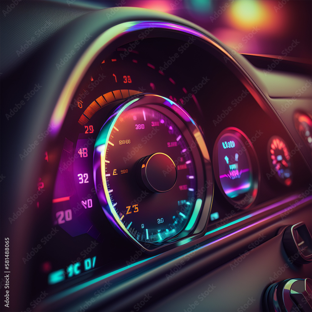 Neon car dashboard, fast driving Stock Illustration | Adobe Stock