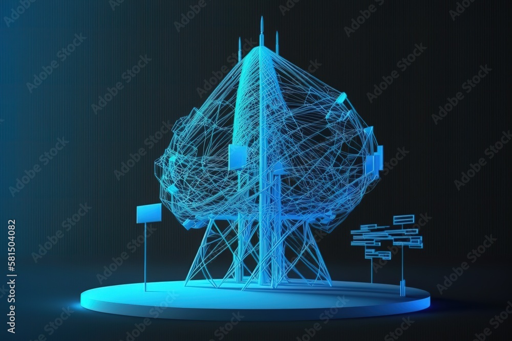 Blue abstract 3d isolated 5G antenna on innovation technology ...