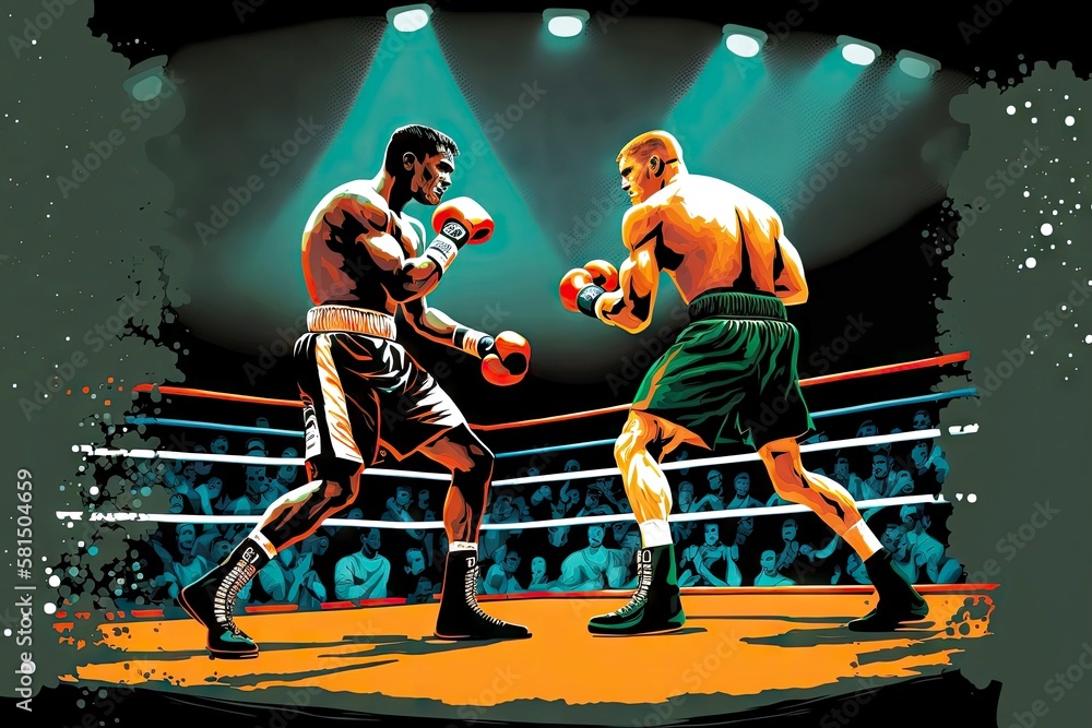 fighting competitions in boxing ring two athletes on mixed martial arts ...