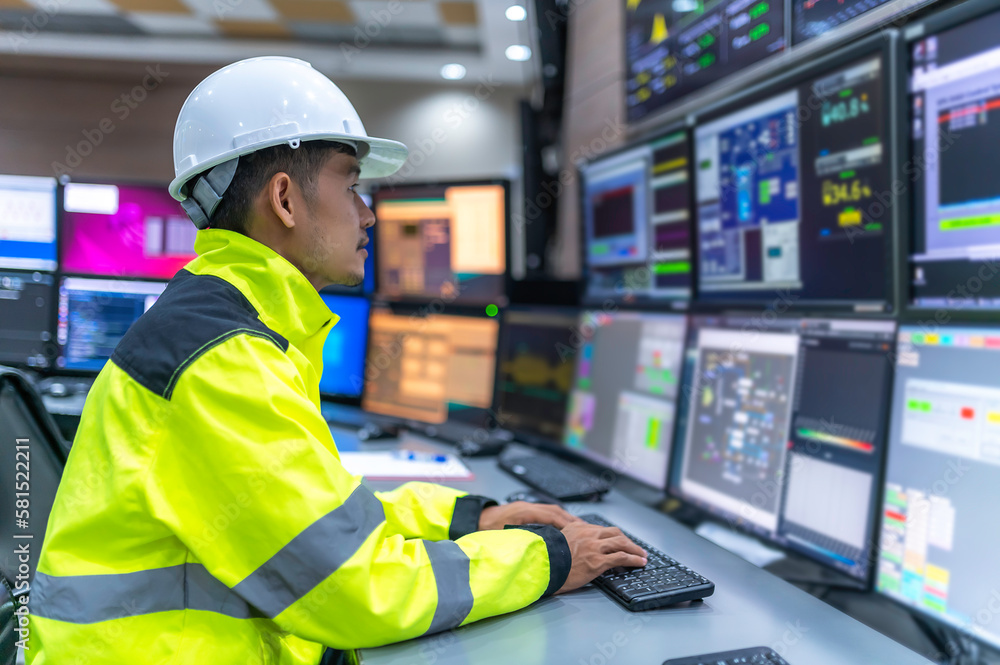 Engineer working at control room,Manager control system,Technician man ...
