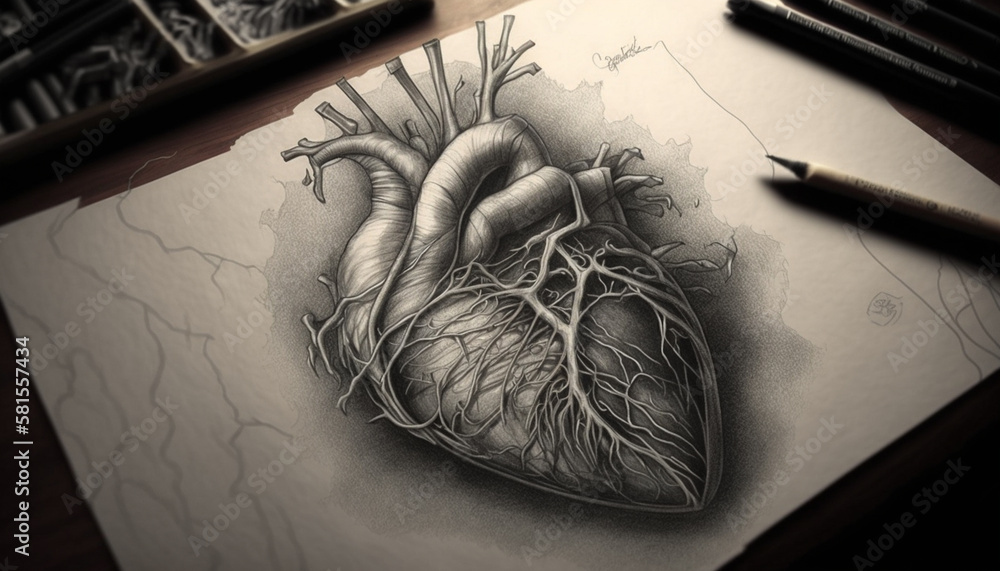 human heart, pencil drawing, generative ai Stock Illustration | Adobe Stock