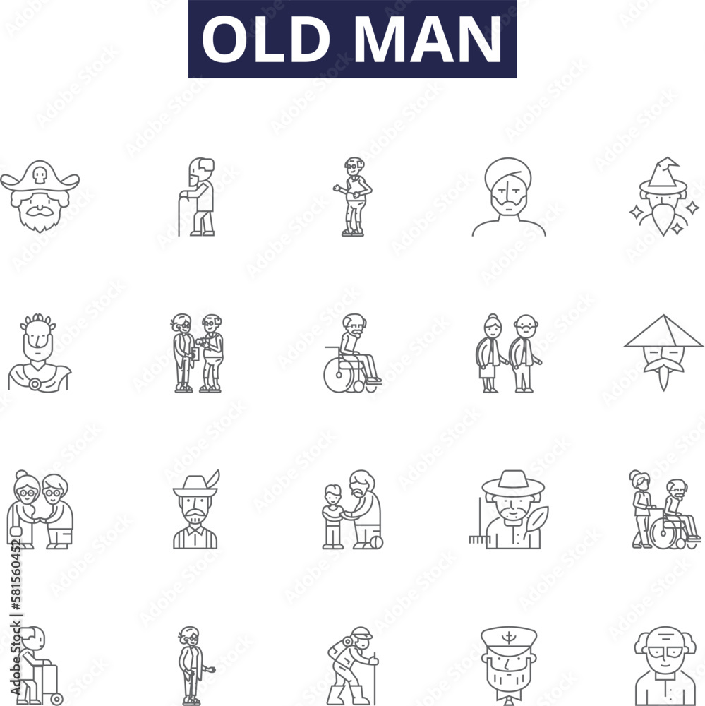 Old man line vector icons and signs. Veteran, Patriarch, Aged, Silver ...