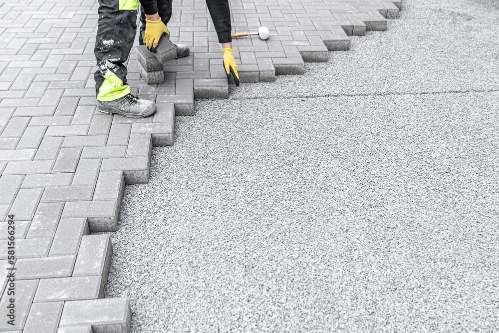 new sidewalk made of concrete interlocking paving blocks Stock Photo ...