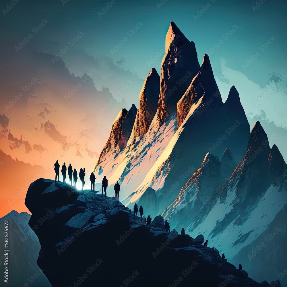 Teamwork and Adventure: Group of People Hiking Together in the ...