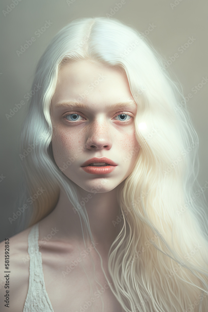 Purity. Portrait of beautiful albino woman . Beauty, fashion, skincare ...