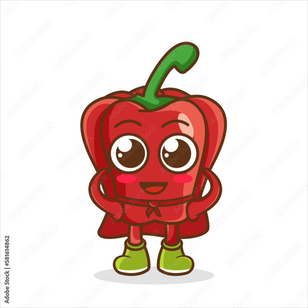 Stock-Vektorgrafik „Cute happy super hero red bell pepper, Superhero ...