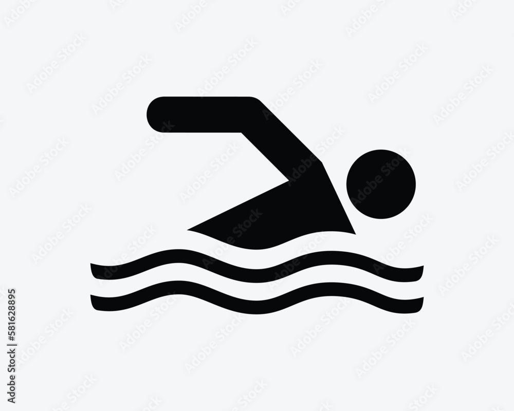 Swimming Icon Swim Swimmer Man Stick Figure Sport Athlete Vector Black ...