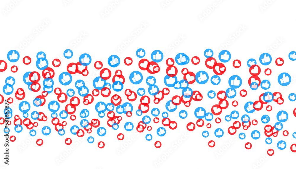 Like and thumbs up icons falling on transparent background. Live stream ...