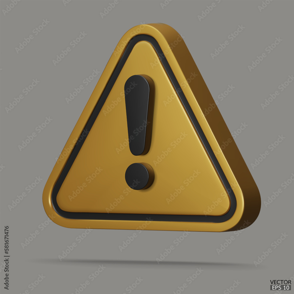 3d Realistic gold triangle warning sign isolated on white background ...
