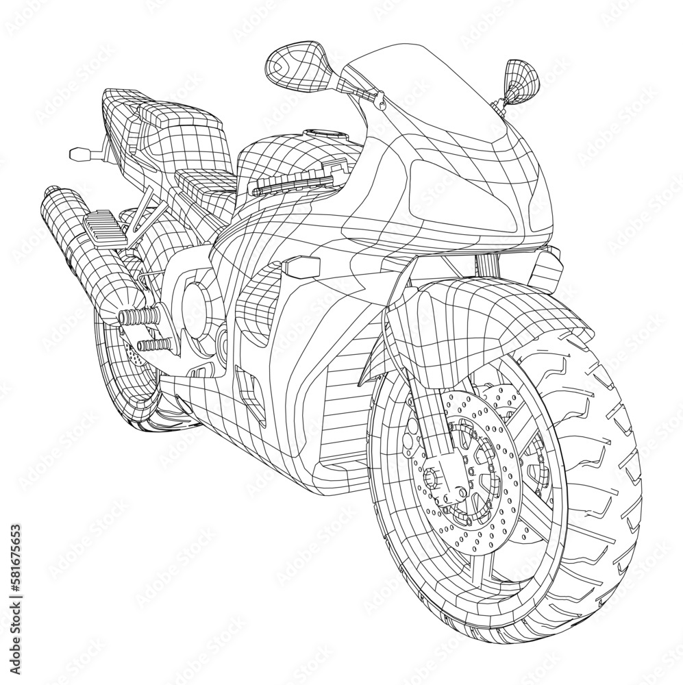 Motorcycle vector, black and white sketch, coloring book. Black outline ...