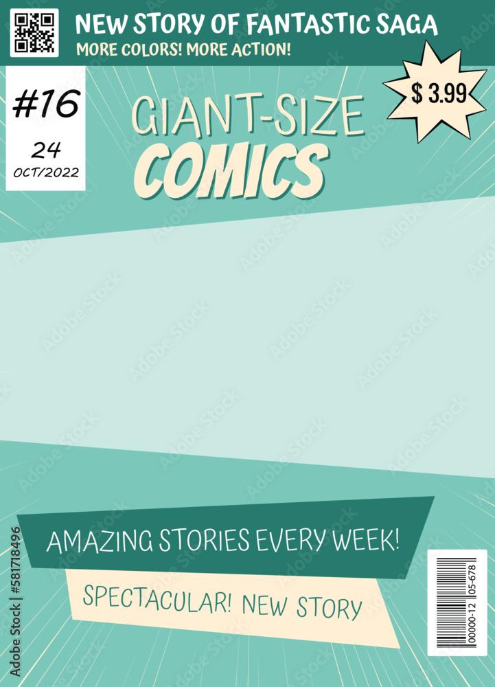Comic book cover. Retro magazine template. Comic cartoon page vector ...