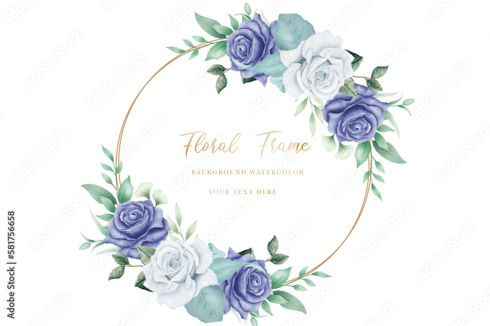 Navy blue Floral Frame Watercolor Stock Vector | Adobe Stock