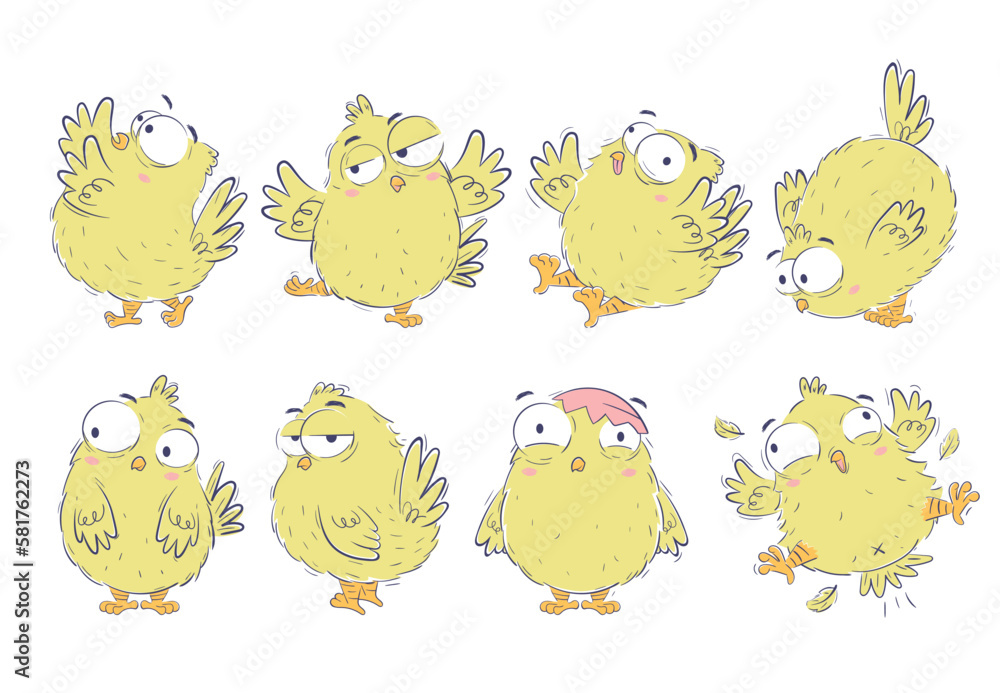 Clipart collection of funny cartoon chickens in doodle sketch style ...