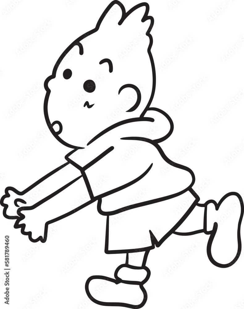 Cartoon boy running doodle kawaii anime coloring page cute illustration ...