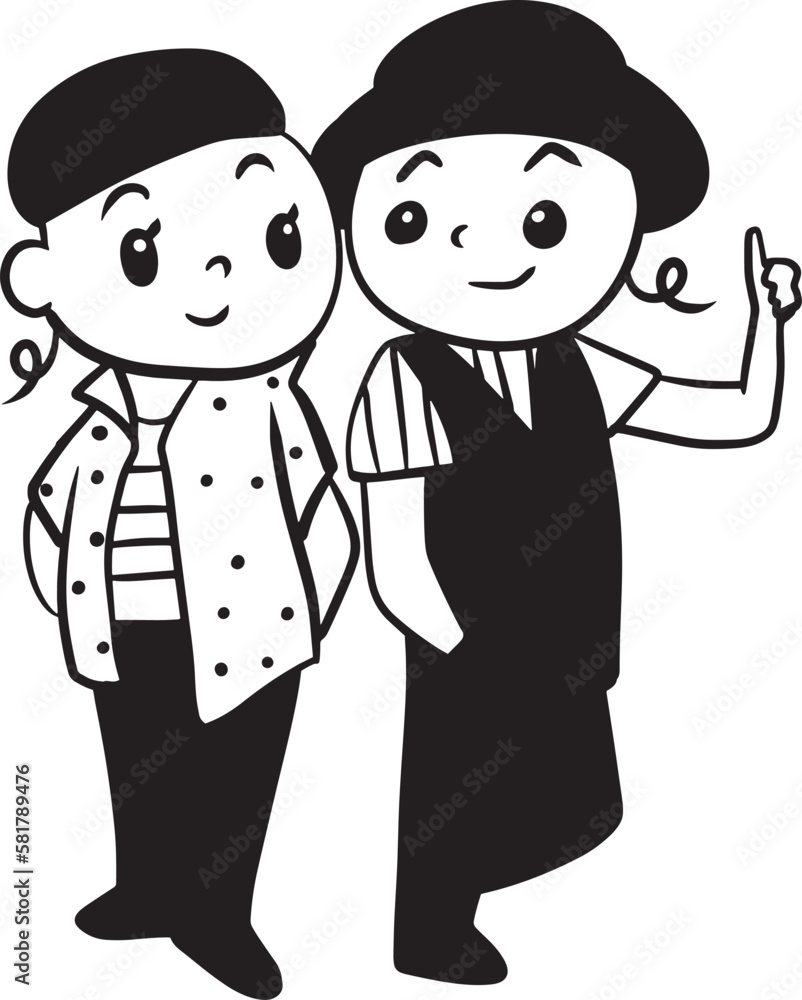 Cartoon man woman fashion doodle anime coloring page illustration ...