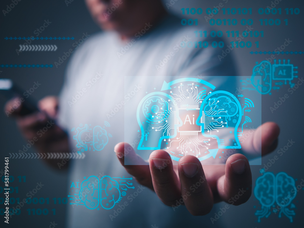 Foto Ai technology, Artificial Intelligence. man using technology smart robot Chat with AI ...