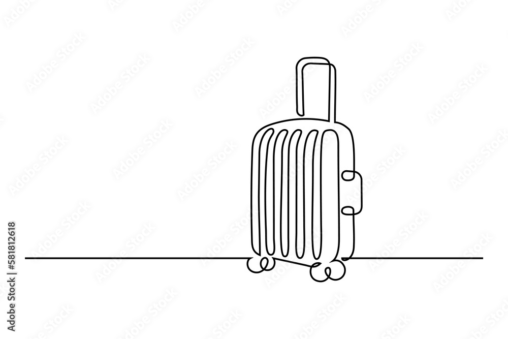 Suitcase in continuous line art drawing style. Wheeled luggage valise ...
