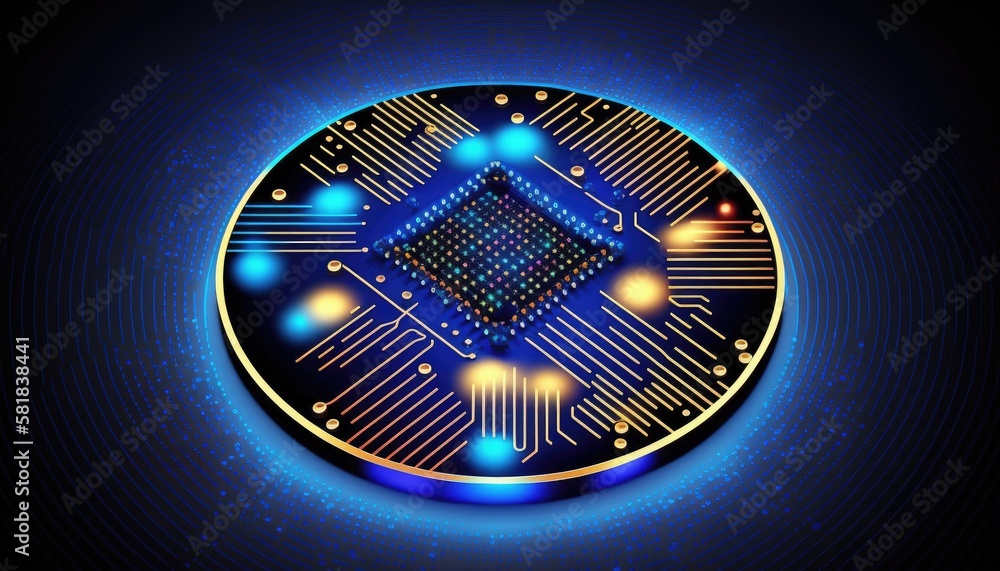 Futuristic modern new computer processor chip colorful neon glowing, CPU model of microprocessor ...