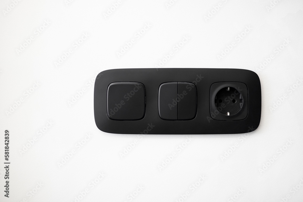 Photo Stock Black euro socket with switches in the house. black euro ...