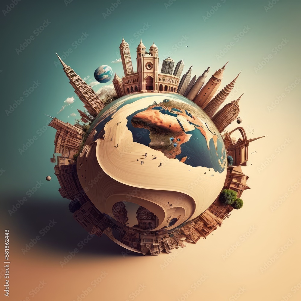 Stock-Illustration „little planet Earth with most known tourist ...