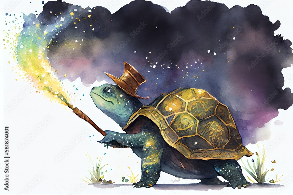 Ilustración de Stock Watercolor Illustration of a Turtle Wearing A ...