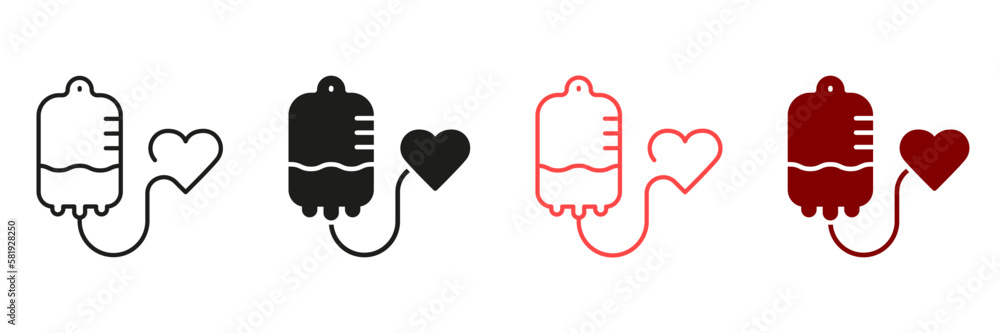 Blood Transfusion Line and Silhouette Icon Set. Medical Iv Drip ...