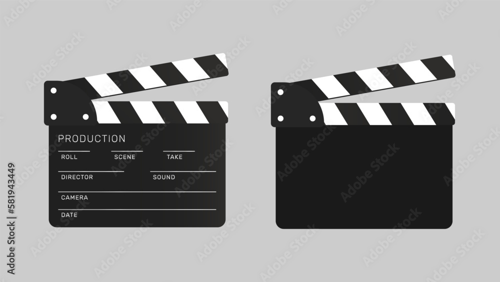 Vector 3d Realistic Opened Movie Film Clap Board Icon Set Closeup ...