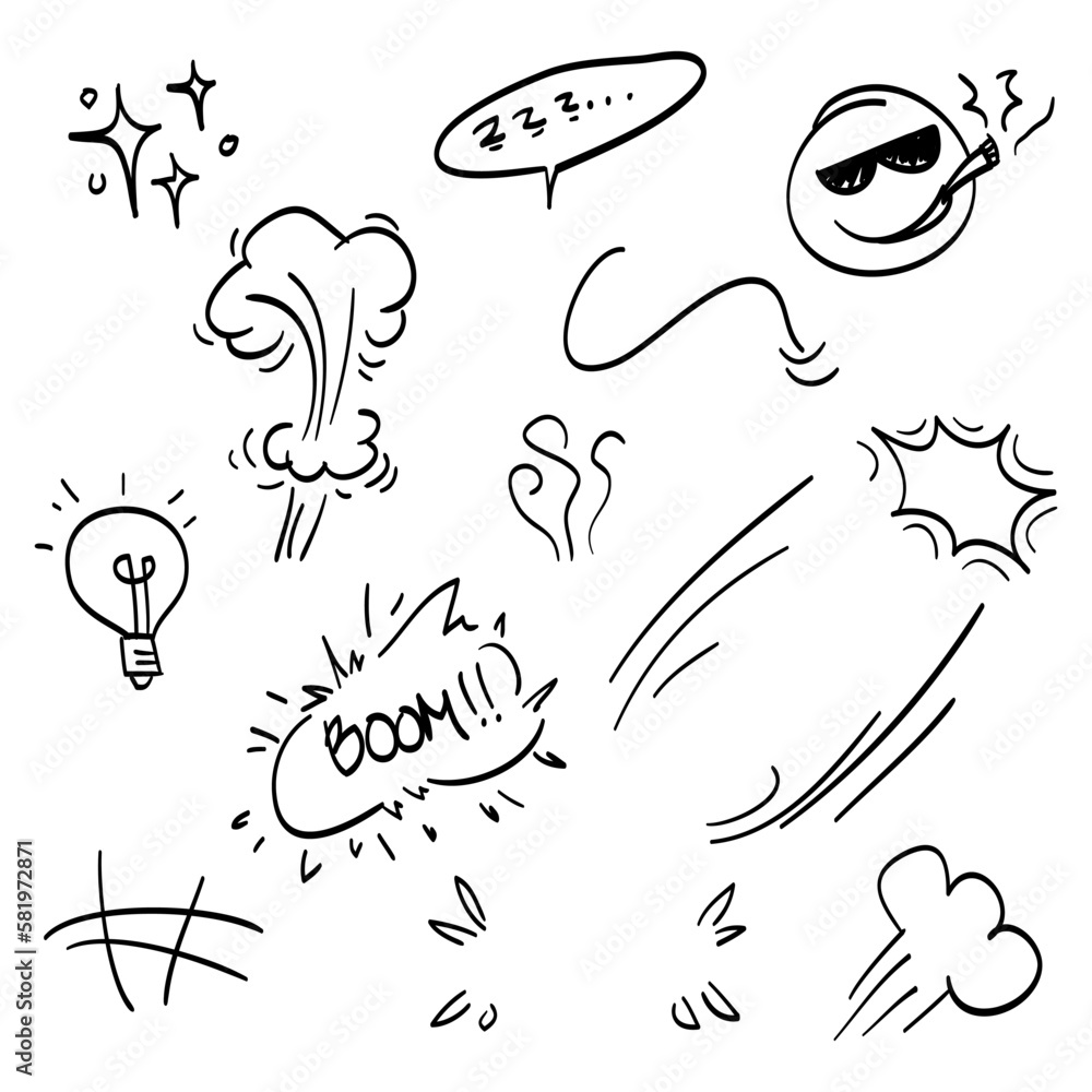 Stock-Vektorgrafik „Doodle set cartoon expressions effects. Hand drawn ...