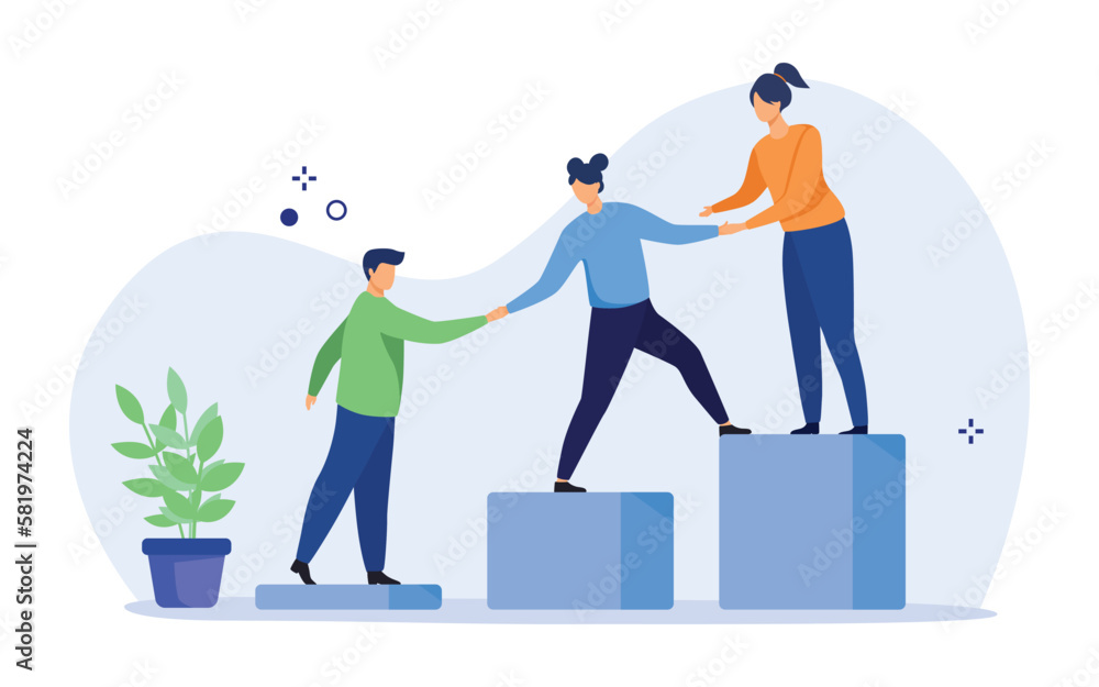 Teamwork, mentorship and cooperation concept. Employees giving hands ...