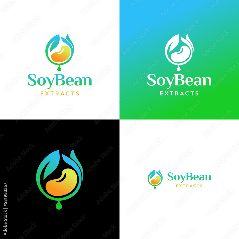 Soy Bean Logo Vector with Plant and extract Stock Vector | Adobe Stock