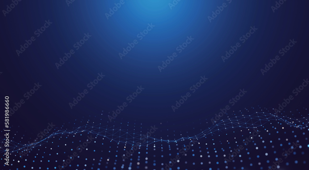 3D Rendering of abstract digital wave geometry, plexus grid dot style ...