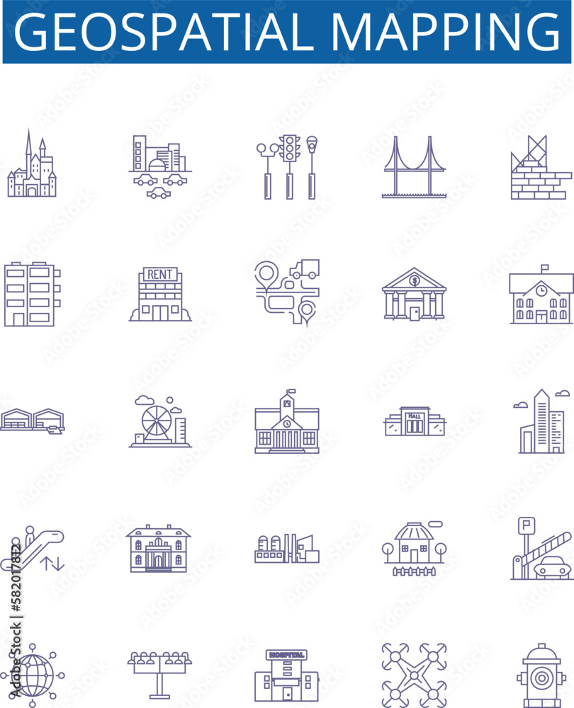Geospatial mapping line icons signs set. Design collection of ...