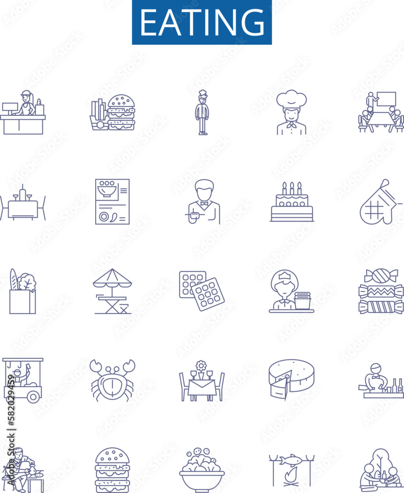 Eating line icons signs set. Design collection of Munching, Scoffing ...