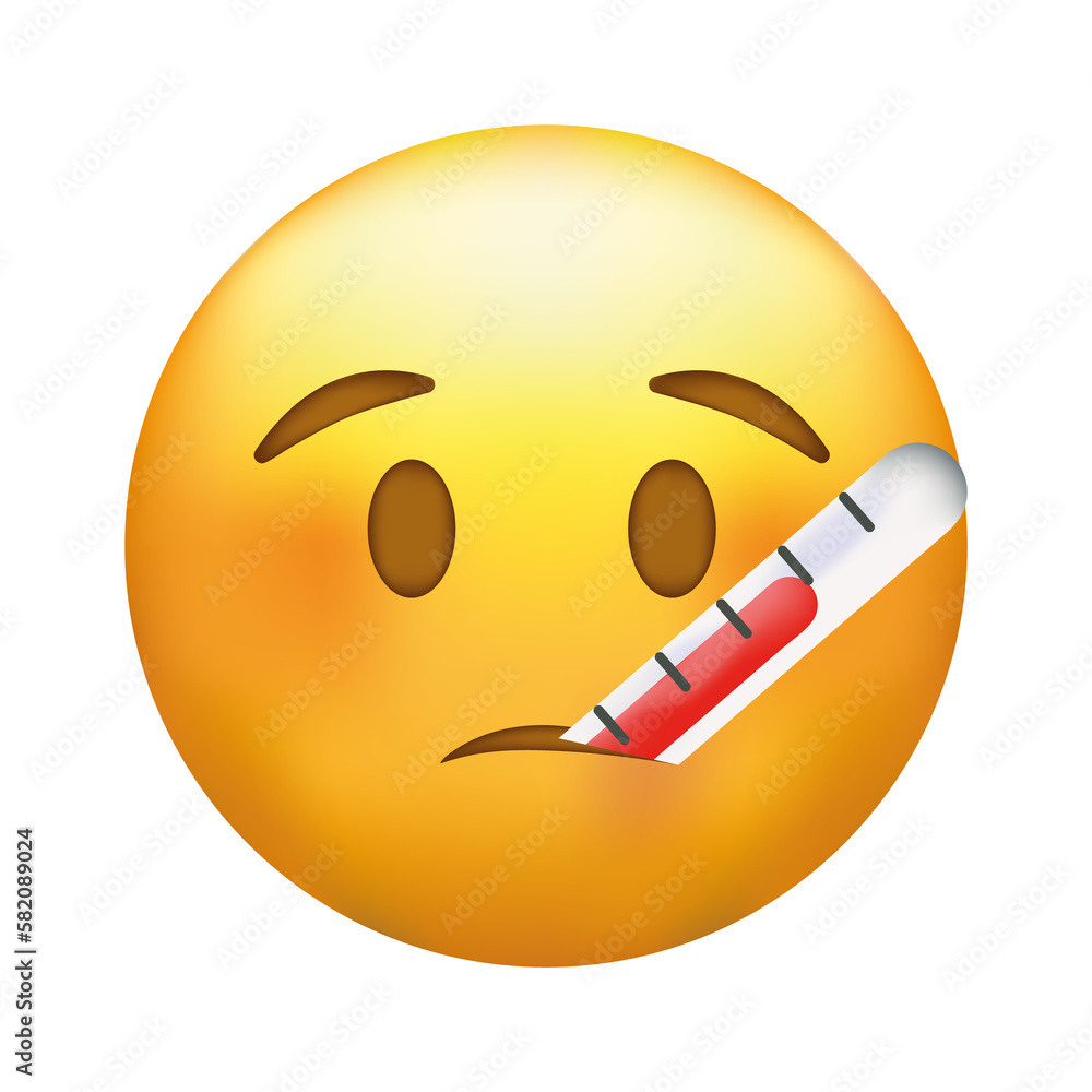 Thermometer in mouth emoji. Sick emoticon with high fever. Stock ... Thermometer in mouth emoji. Sick emoticon with high fever. Stock ...