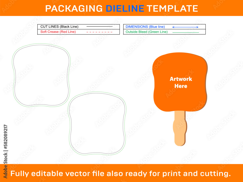 Hand Fan, Dieline Template Design Stock Vector | Adobe Stock