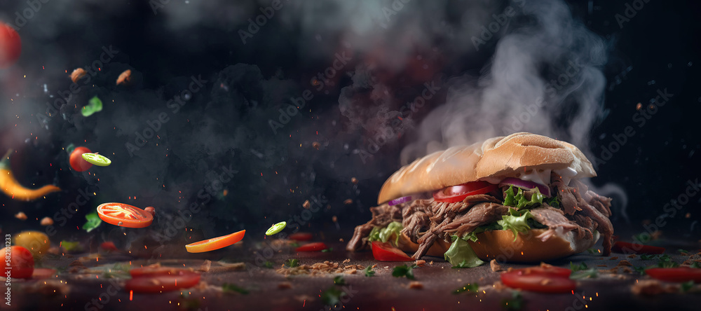 fresh grilled donner or shawarma beef wrap roll hot ready to serve and ...