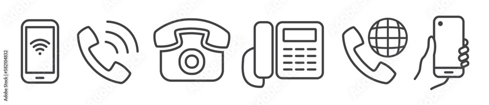 Phone icon set - thin line vector illustration Stock Vector | Adobe Stock