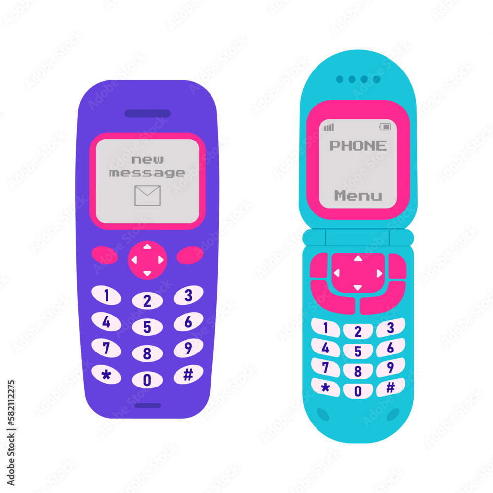 Retro mobile phone. Cartoon vector illustration. Stock Vector | Adobe Stock