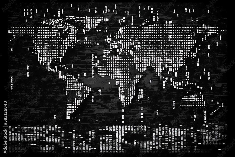 World map superimposed on duplicate computer code that permeates each ...