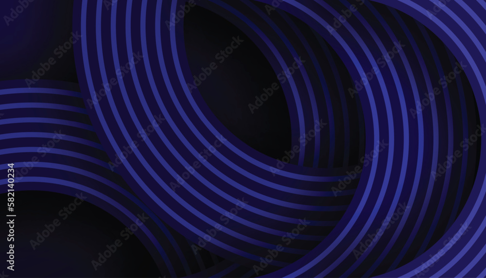 3D Modern Wave Line Abstract Black Background. Overlapping Blue Lines ...