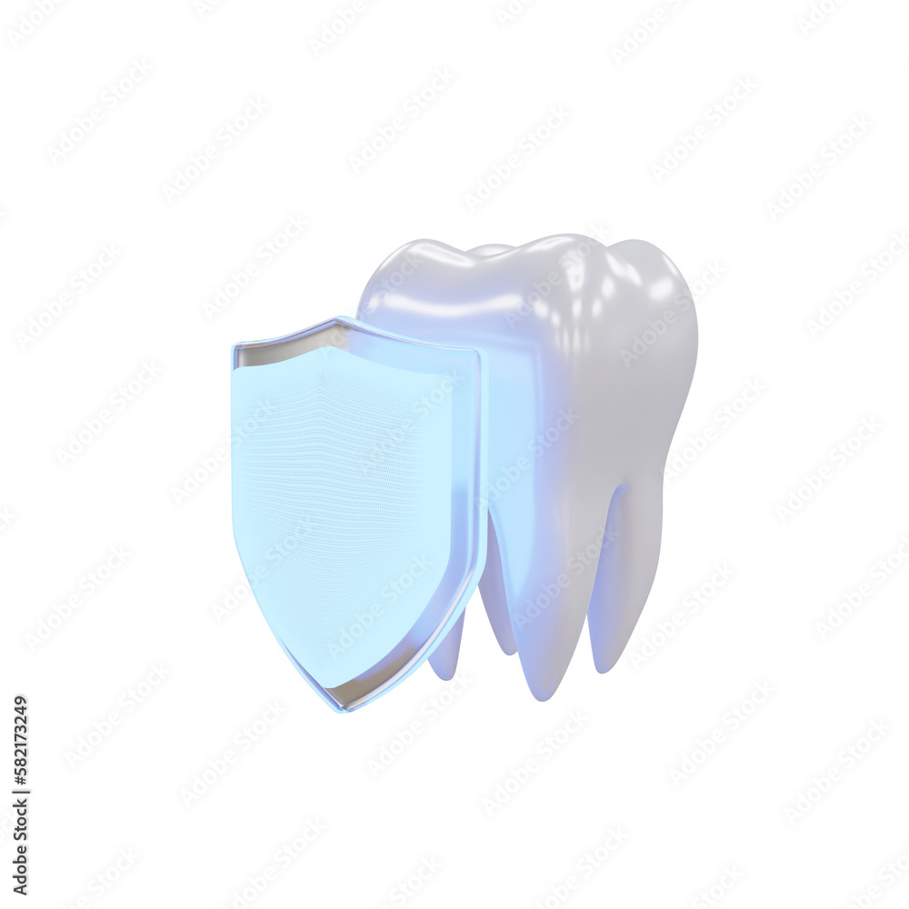 Tooth with shield isolated on transparent background. Protection. 3d ...