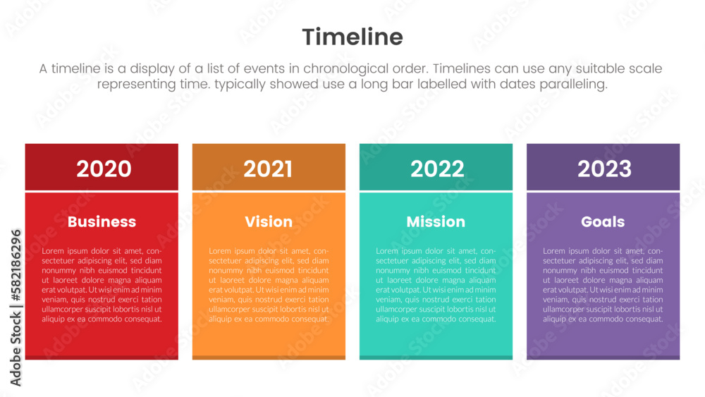timeline set of point infographic with colorful table box shape and 4 ...