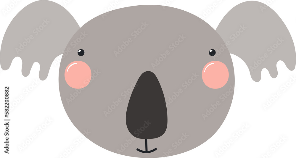 Cute funny baby koala face cartoon character illustration. Hand drawn ...