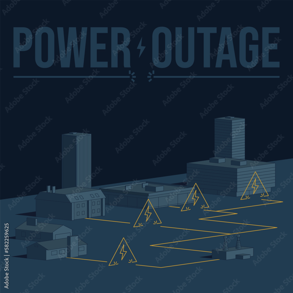 Power outage alert. Retro poster in monochromatic colors. Infographics ...