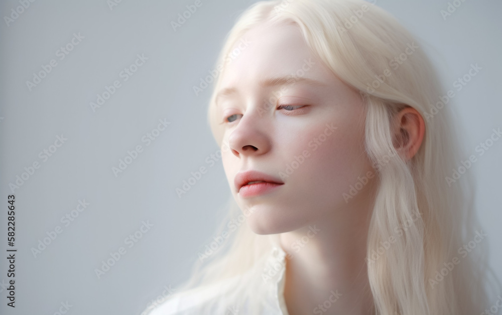 ภาพประกอบ Stock Albino Girl with pale white skin, natural lips and ...